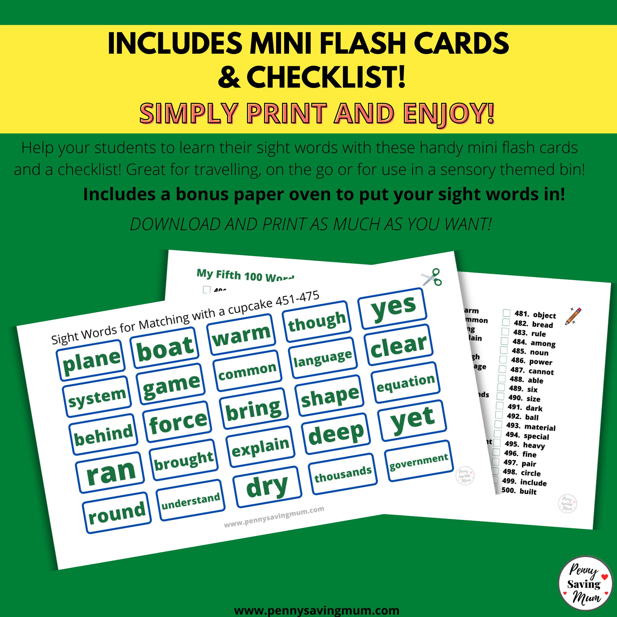 Sight Word Cupcakes Learn Fry's Fifth 100 Words Printable - Etsy