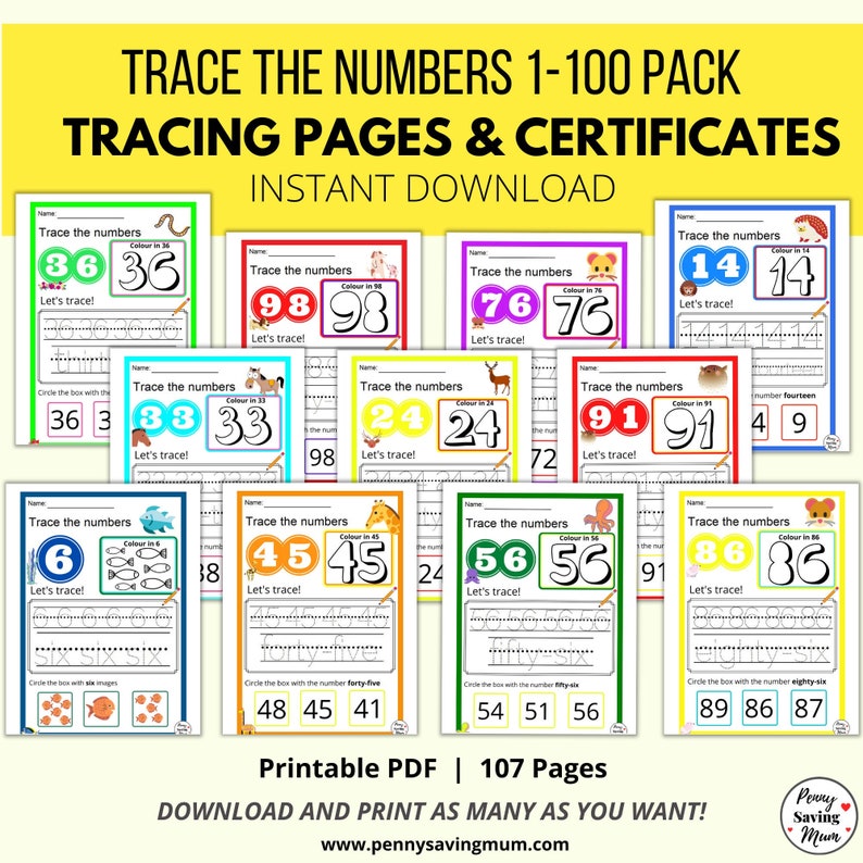 Trace the Numbers 1-100 Activity Pack Digital Printable - Etsy