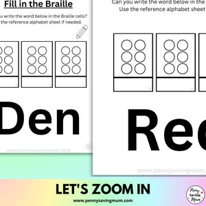Large Print, Learn Braille, Braille CVC Words, Visual Impairment, Blind ...