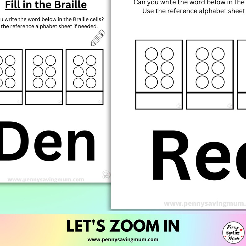 Large Print, Learn Braille, Braille CVC Words, Visual Impairment, Blind ...