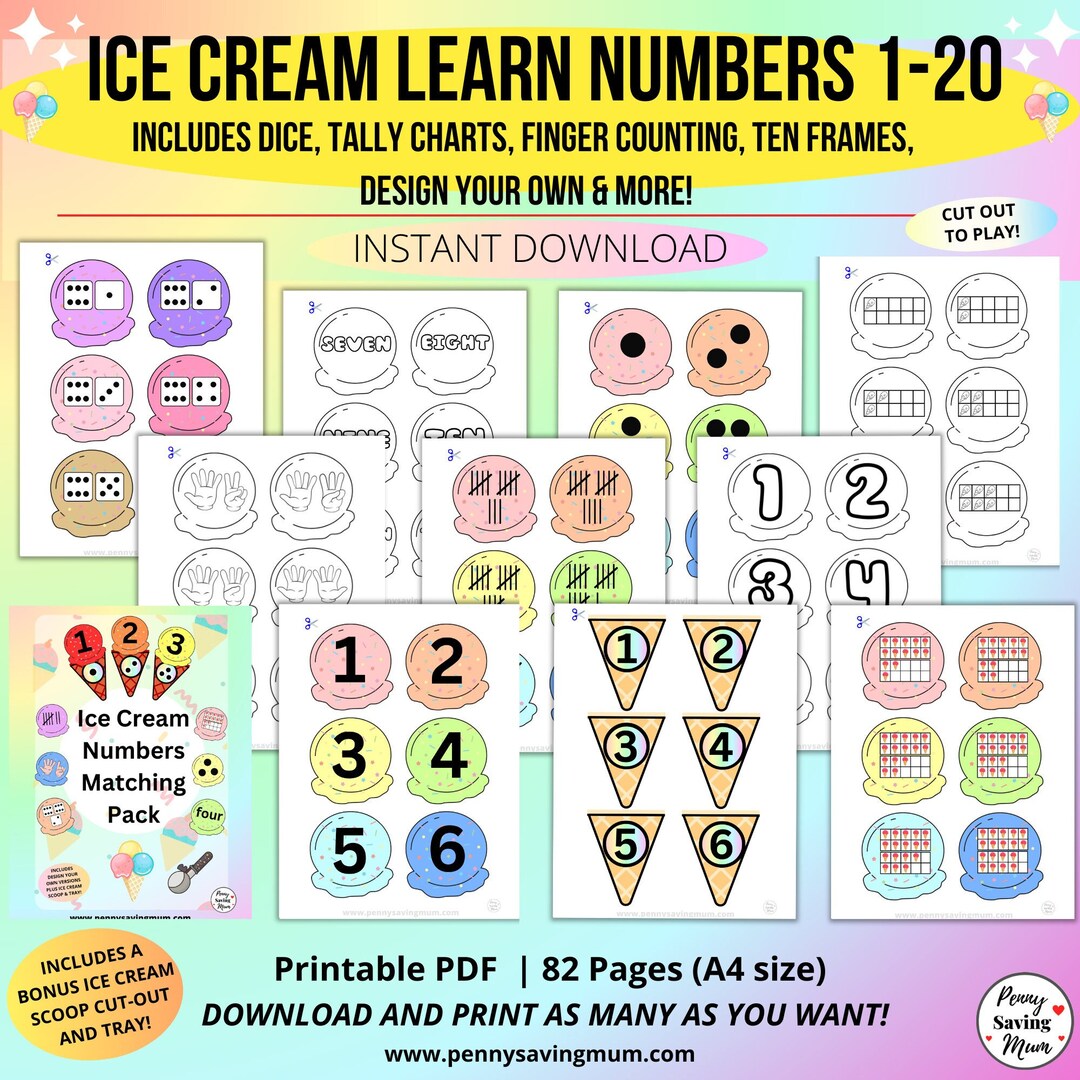 Learn Numbers, Maths Ice Cream Cones 1-20, Counting, Summer Games ...