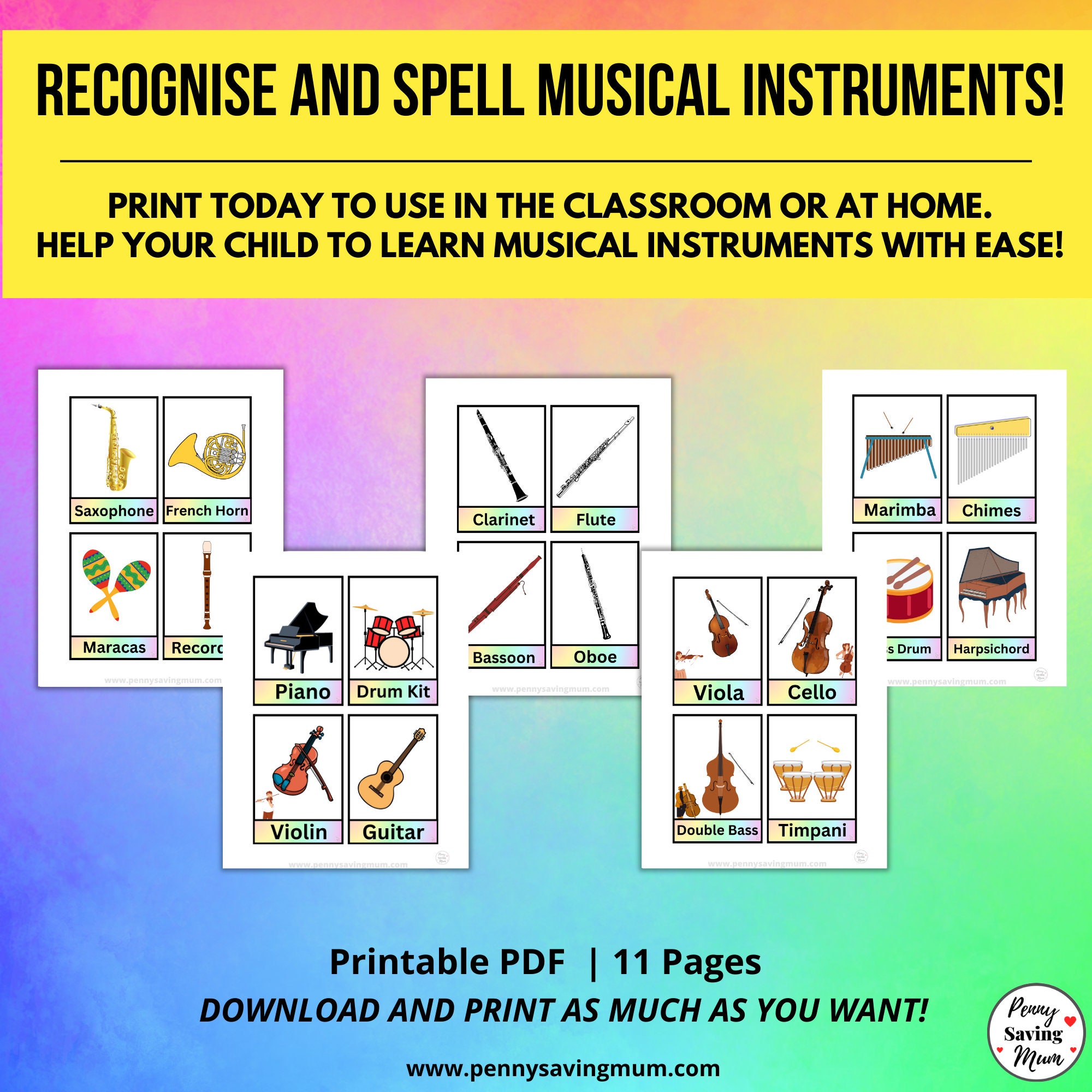 Musical Instruments Flashcards, 40 Music Flash Cards, Music Education ...
