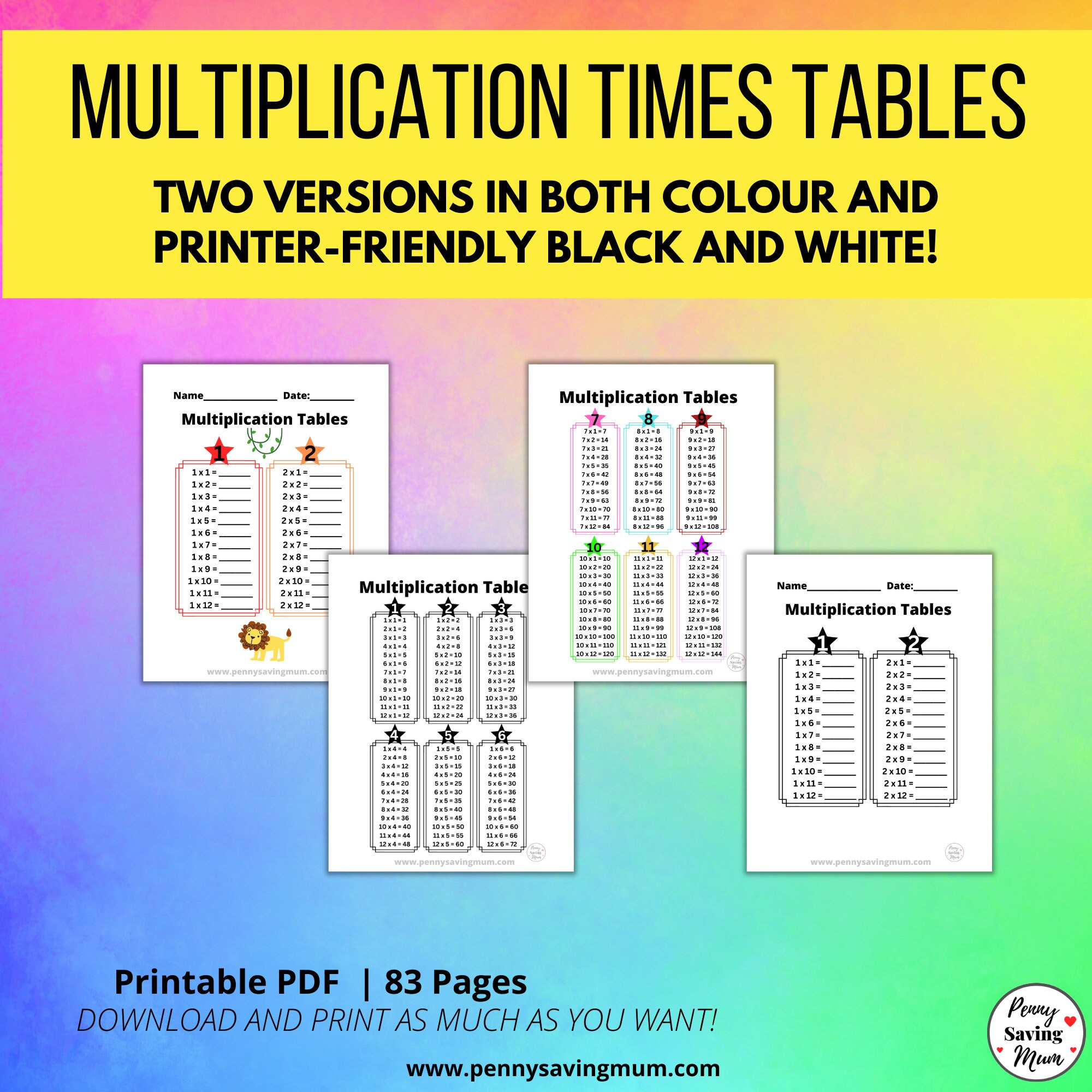 Maths Multiplication Times Tables Worksheet Printable Pack - Etsy