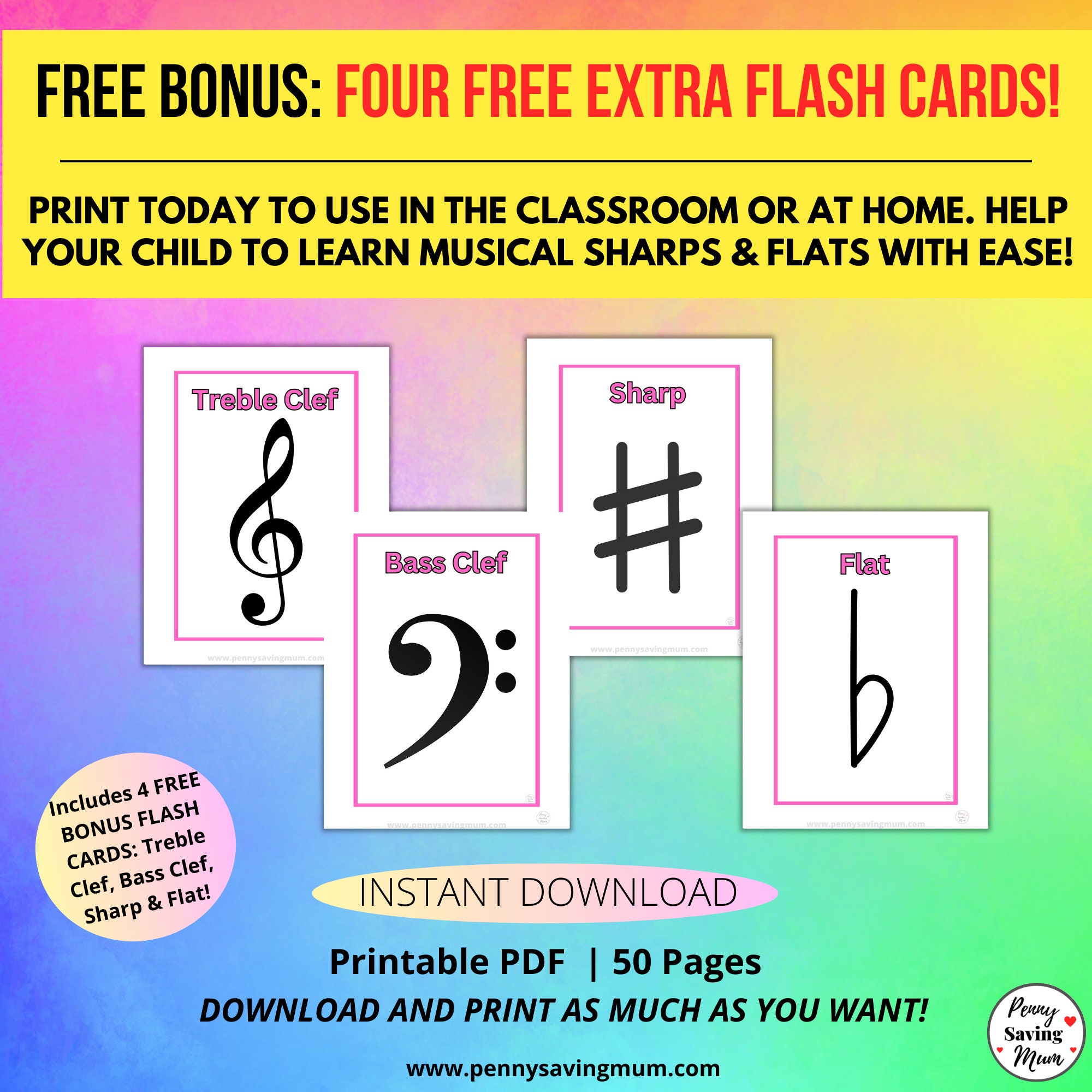 Music Theory, Musical Note Flash Cards, Sharps & Flats, Treble Bass ...