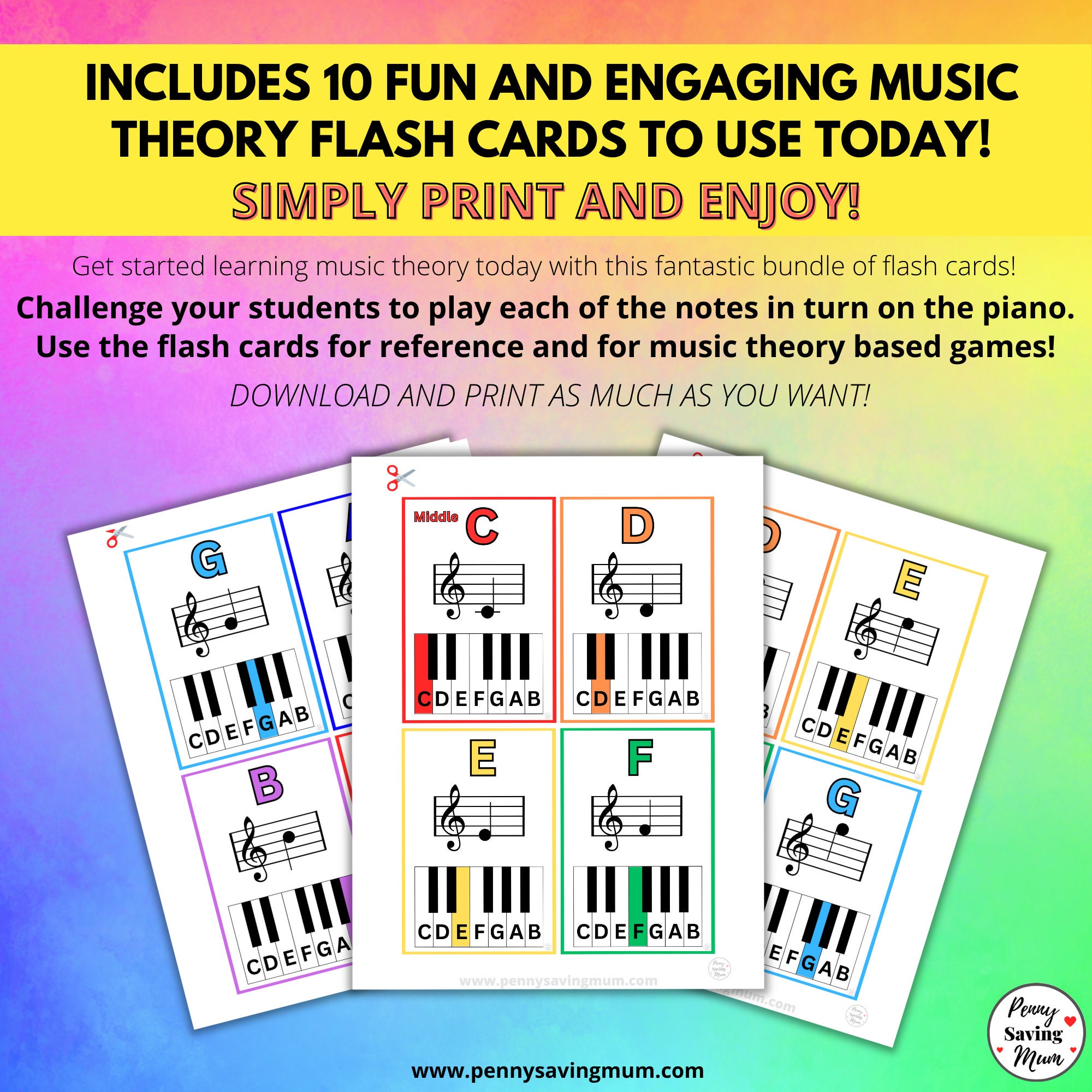 Music Theory, Musical Note Flash Cards, Treble Bass Clef, Learn Piano ...
