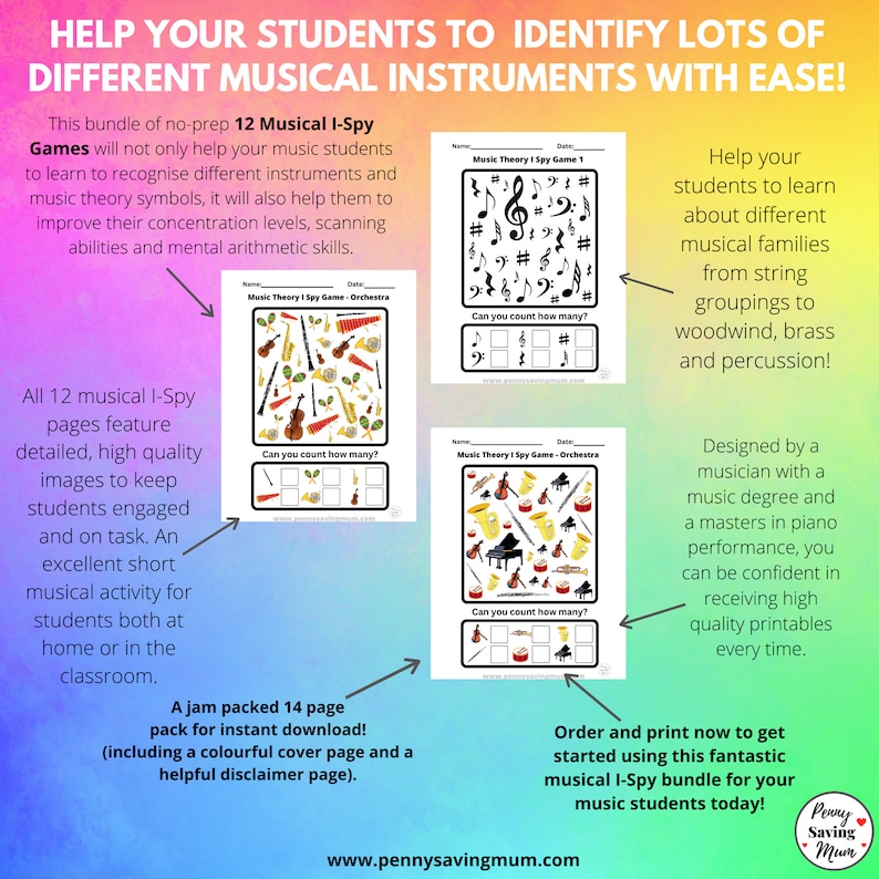14 Music Theory and Musical Instrument I-spy Games, Learn Music Theory ...