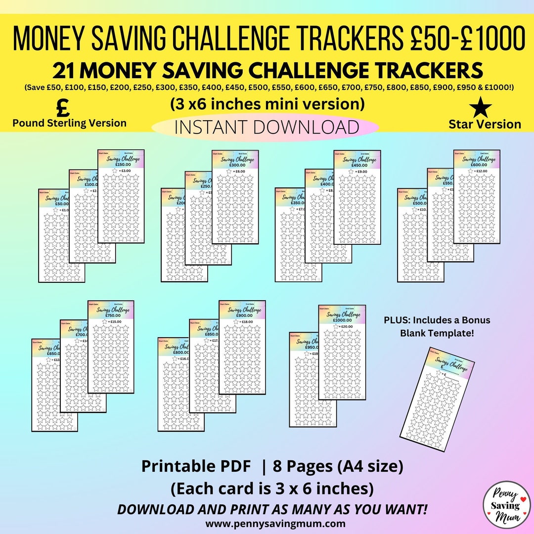 Money Saving Challenge, Budgeting Trackers 50 to 1000 Pounds, Budget ...
