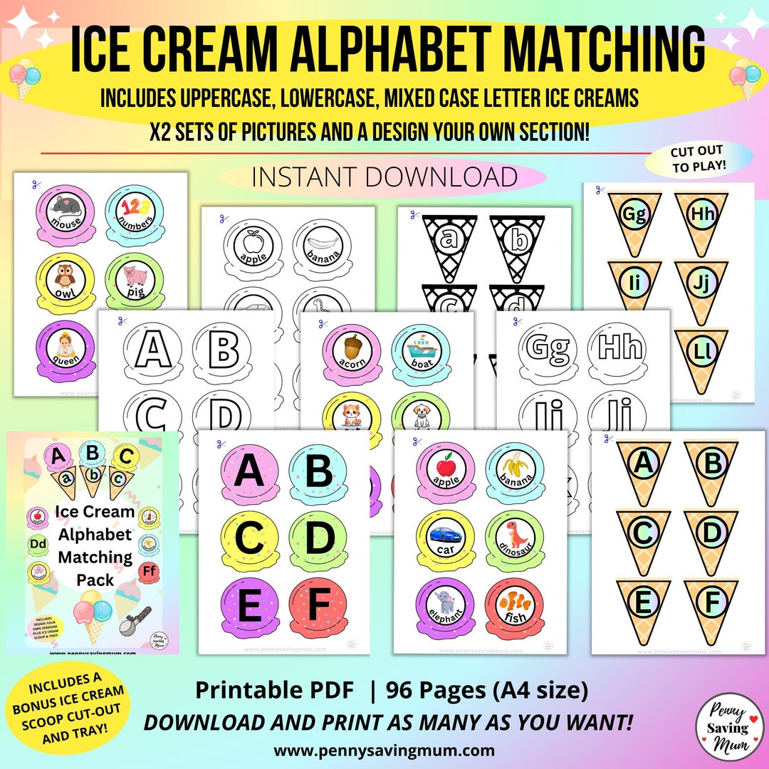 Learn Alphabet Letters, Ice Cream Cones, Alphabet Matching, Summer ...
