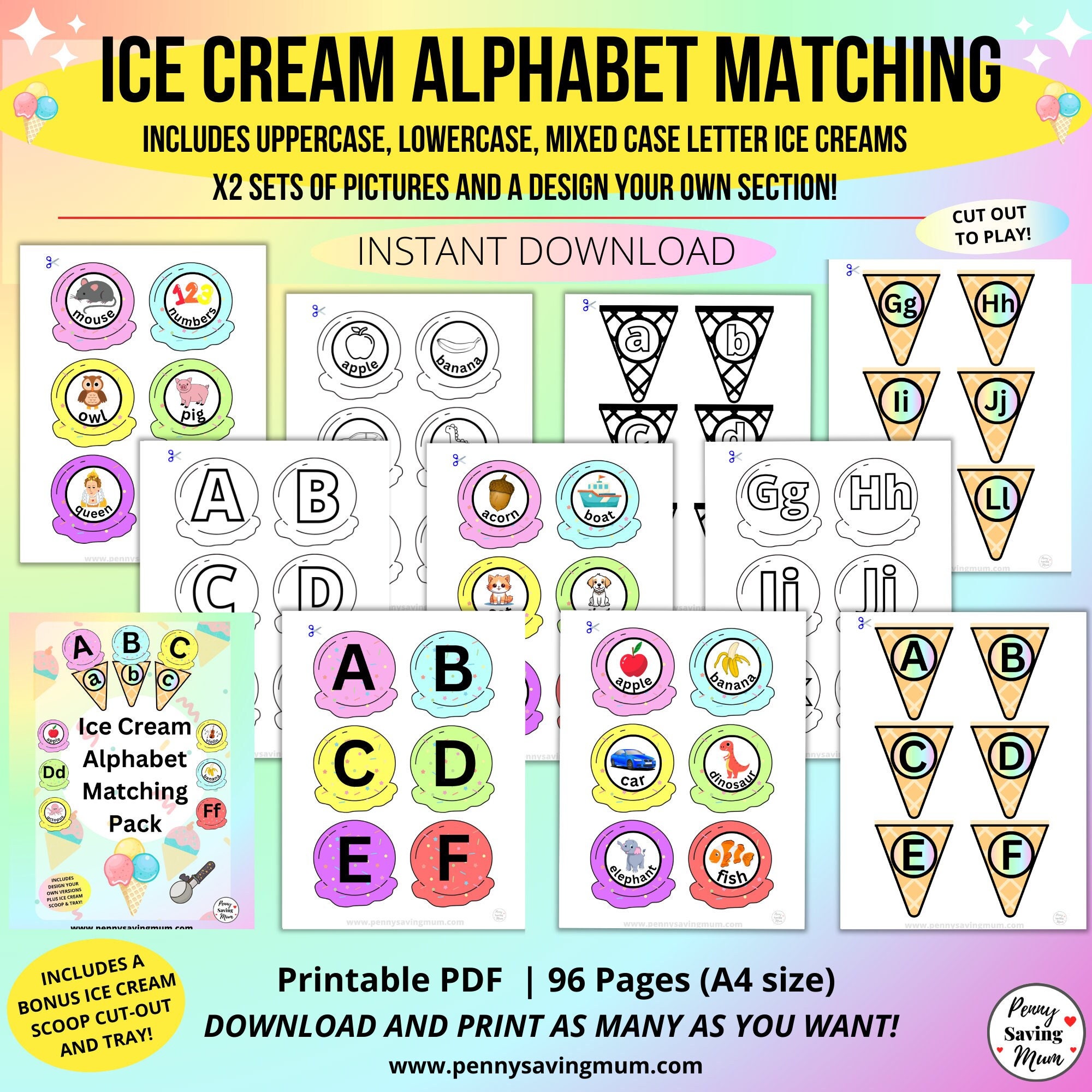 Learn Alphabet Letters, Ice Cream Cones, Alphabet Matching, Summer ...