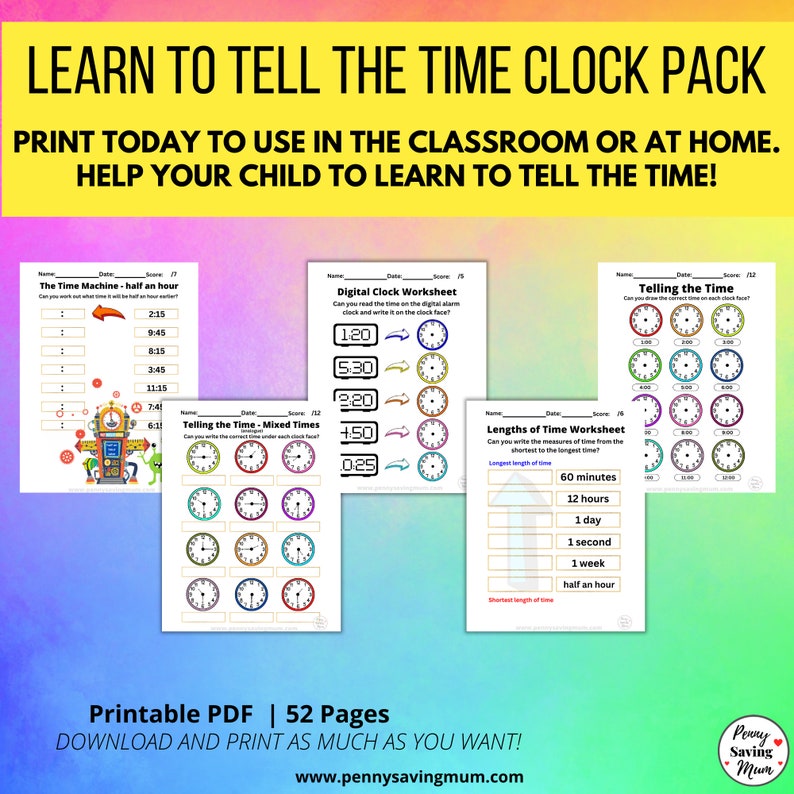 Telling the Time Worksheets, Learn to Tell Time, Digital, Analogue ...