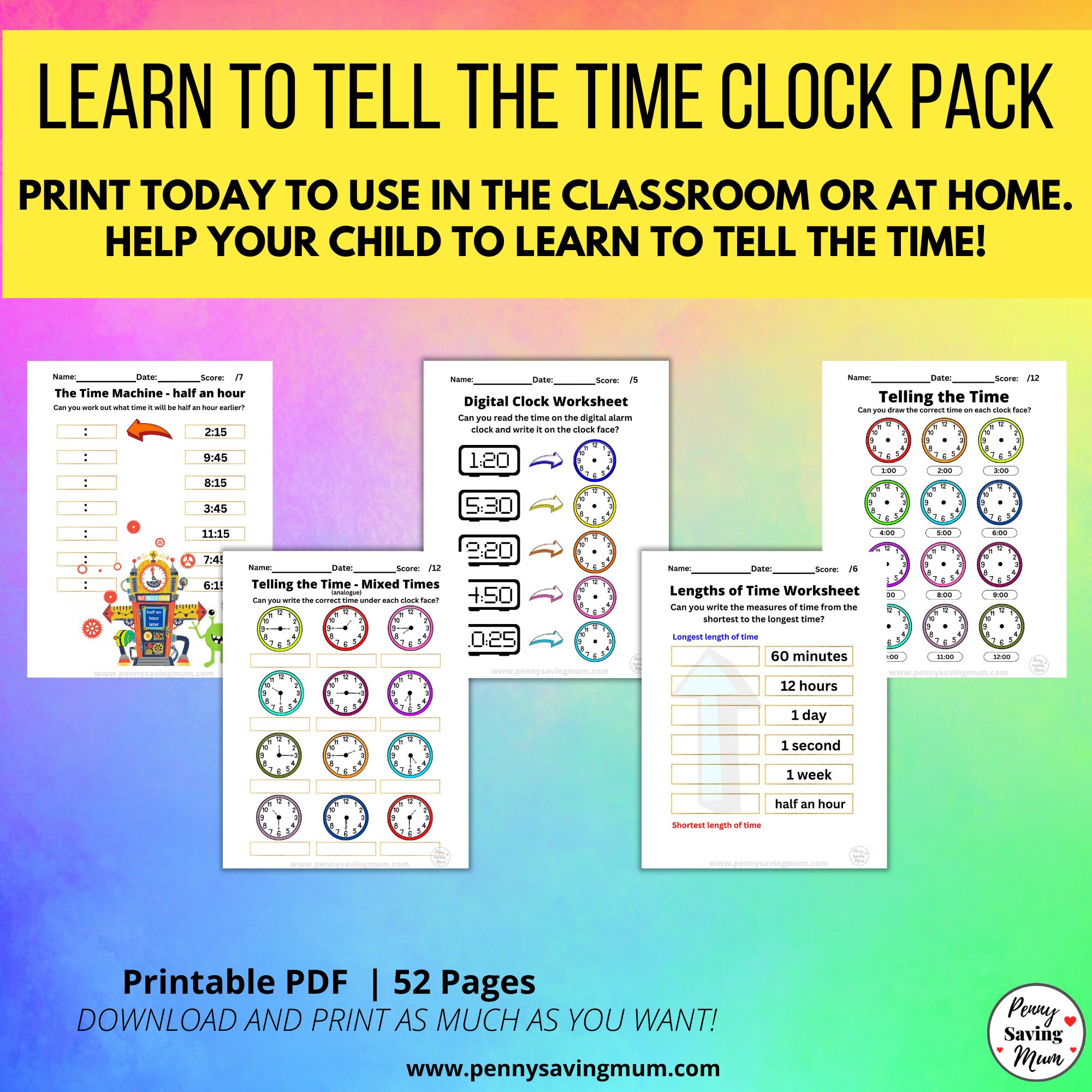 Telling the Time Worksheets, Learn to Tell Time, Digital, Analogue ...