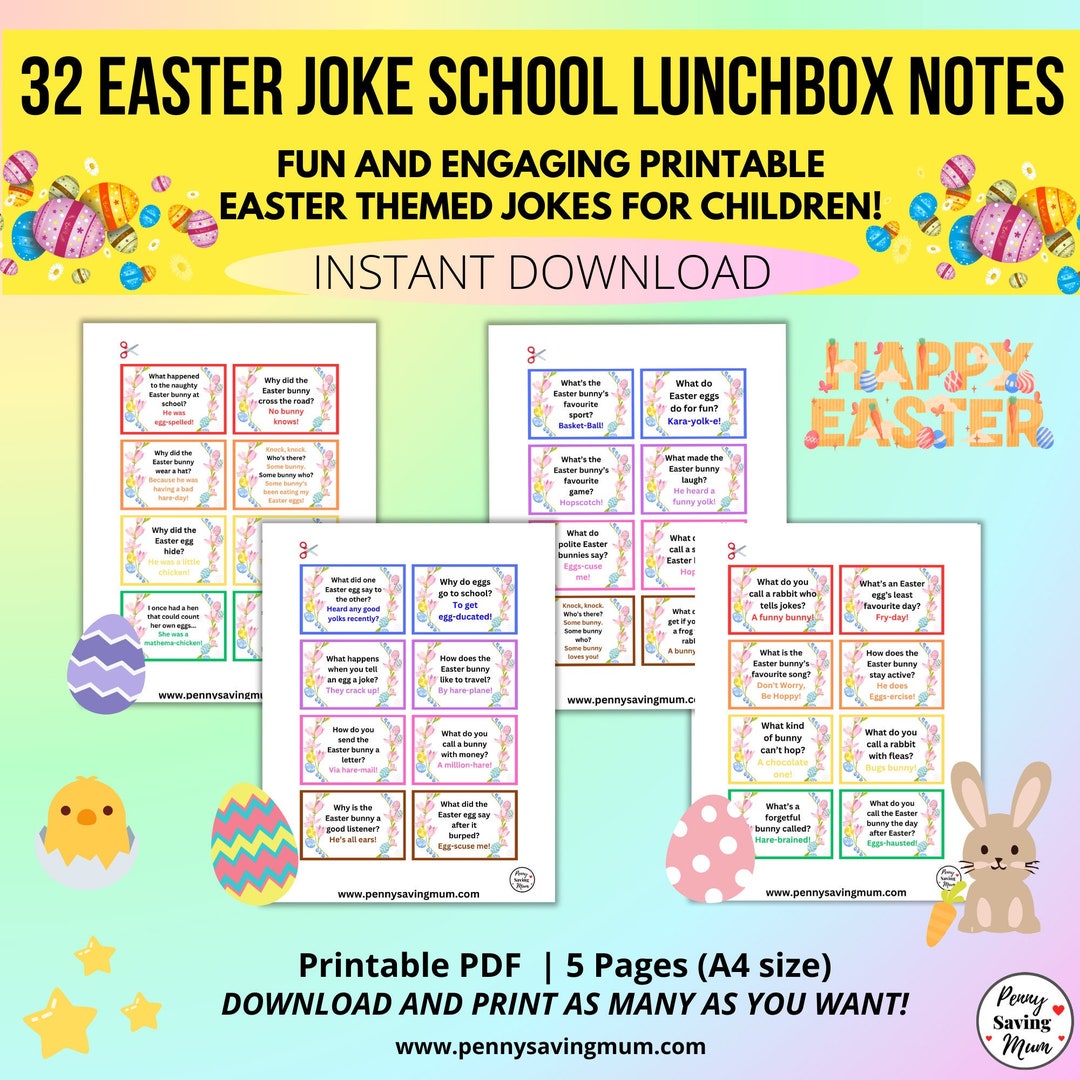 32 Printable School Lunch Box Jokes for Kids, Easter, Easter Themed ...