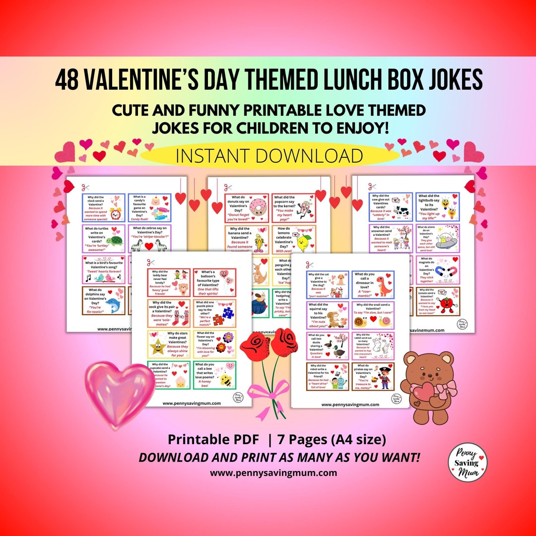 48 Valentines Day Lunch Box Jokes, School Lunch Box Notes for Kids ...
