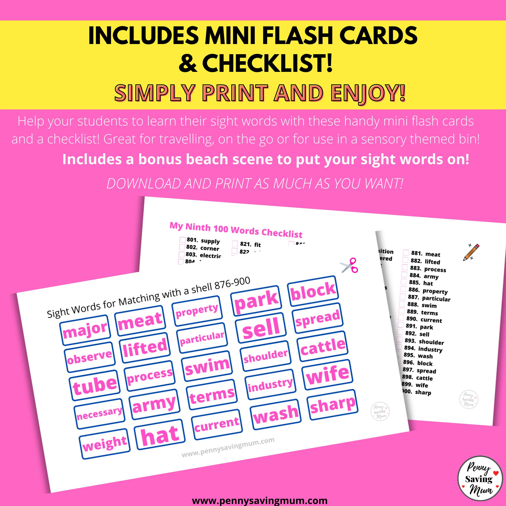 Sight Word Shells Fry's Ninth 100 Words Printable - Etsy