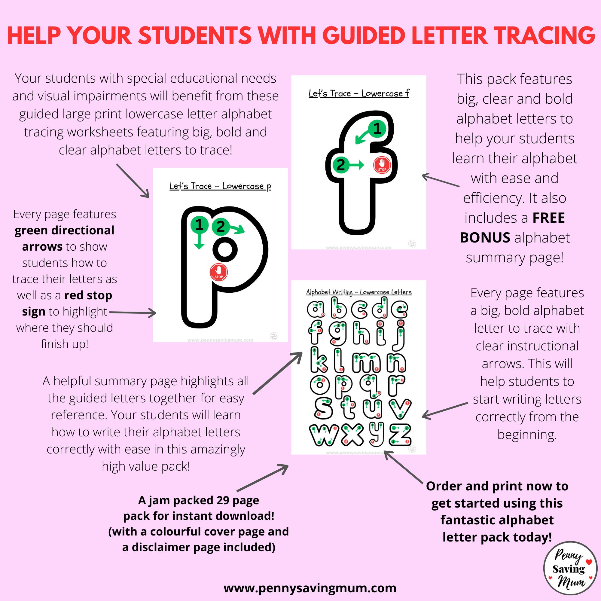 Large Print, Guided Lowercase Alphabet Letter Tracing, Special ...