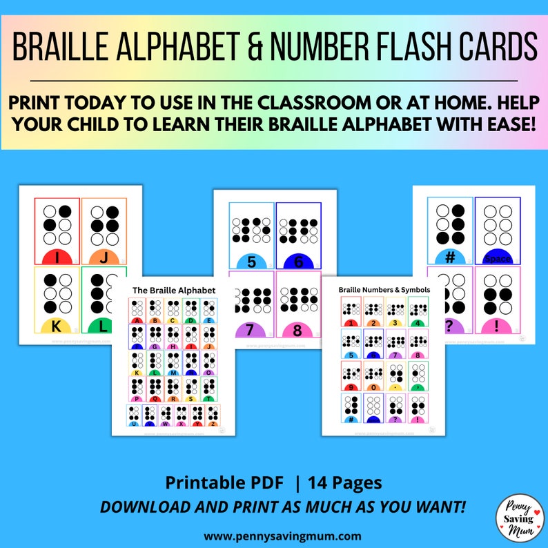 Braille Alphabet Flash Cards, Learn Braille Numbers, Special ...