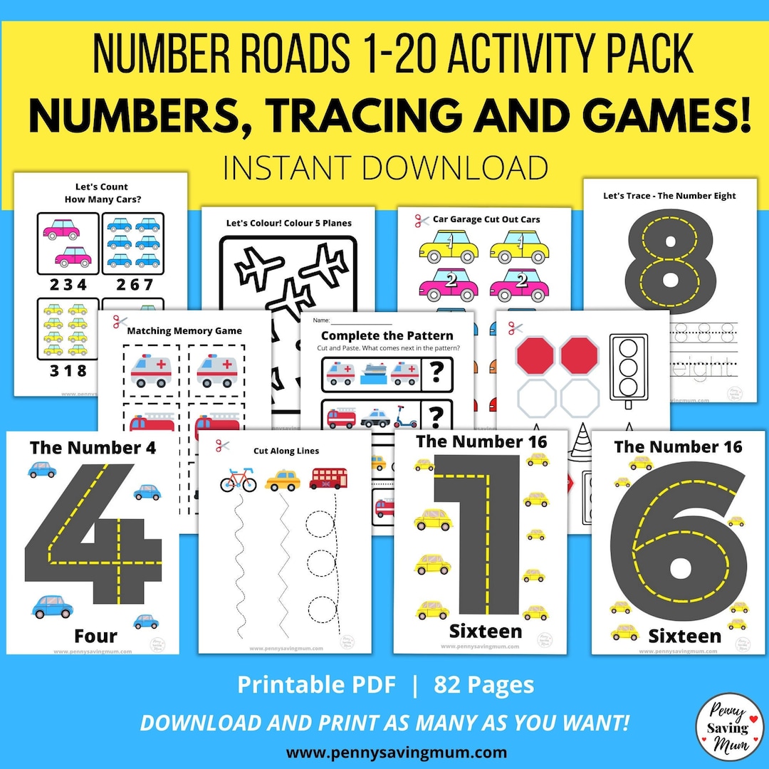 Learn Numbers 1-20 Number Roads Transport Printable - Etsy