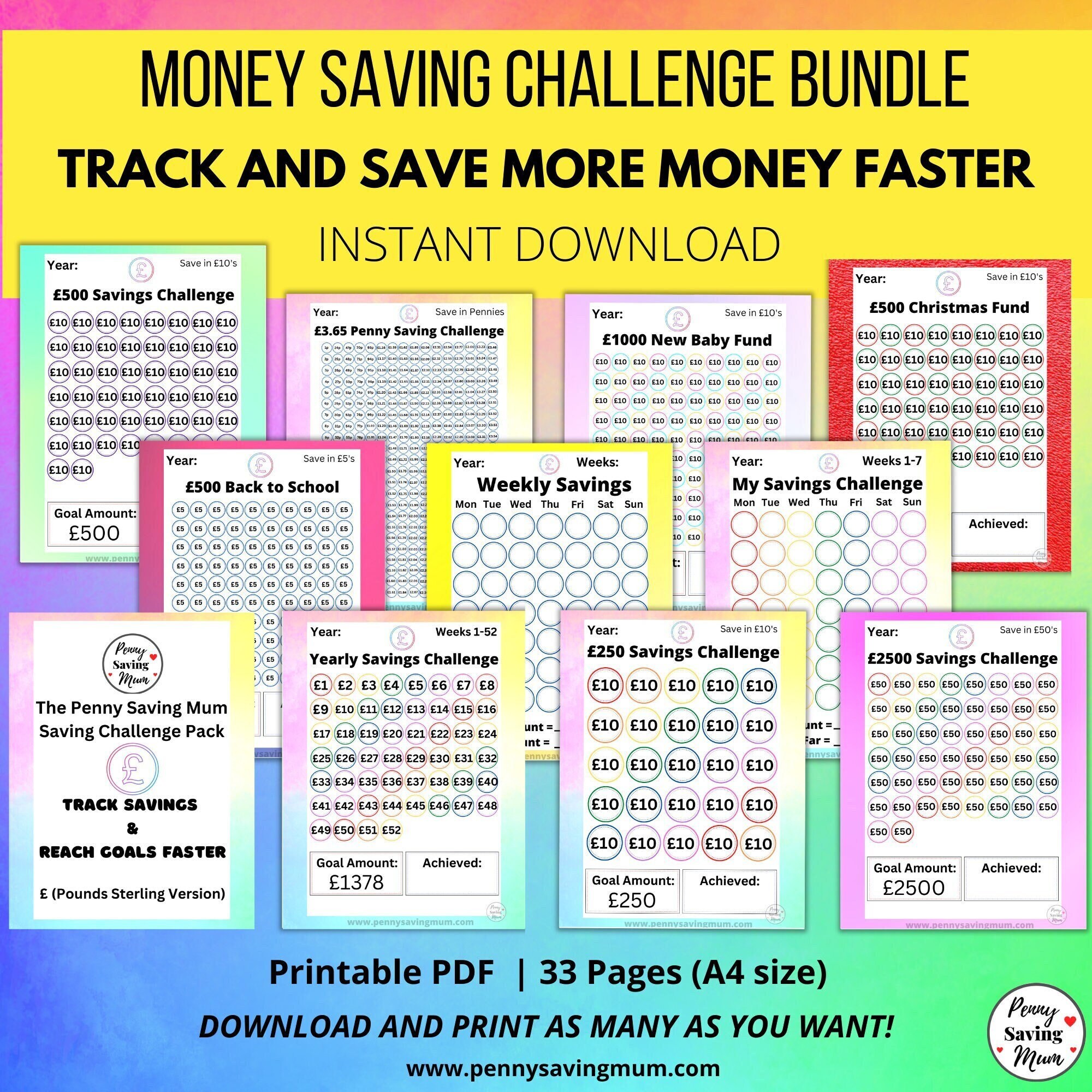 STERLING VERSION Money Saving Tracking Challenge Worksheets Bundle ...