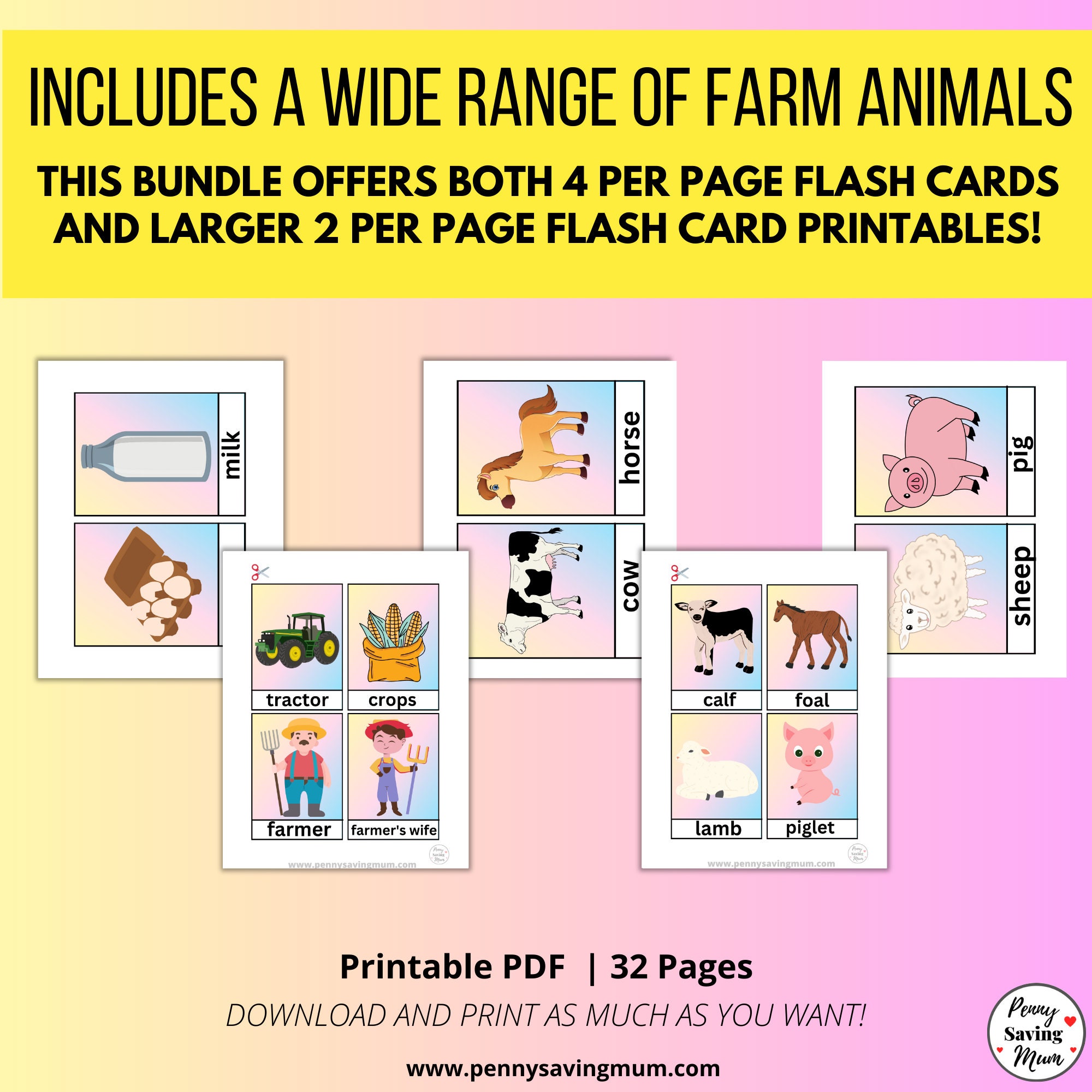 40 Farm Animal Printable Flash Cards, Montessori Toddler Activity ...