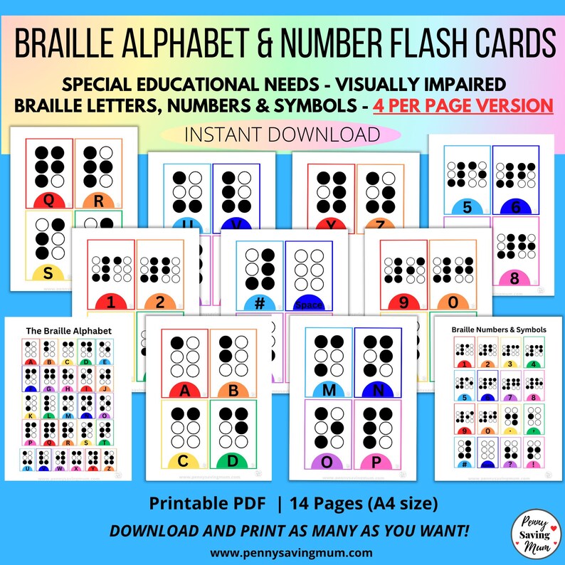 Braille Alphabet Flash Cards, Learn Braille Numbers, Special ...
