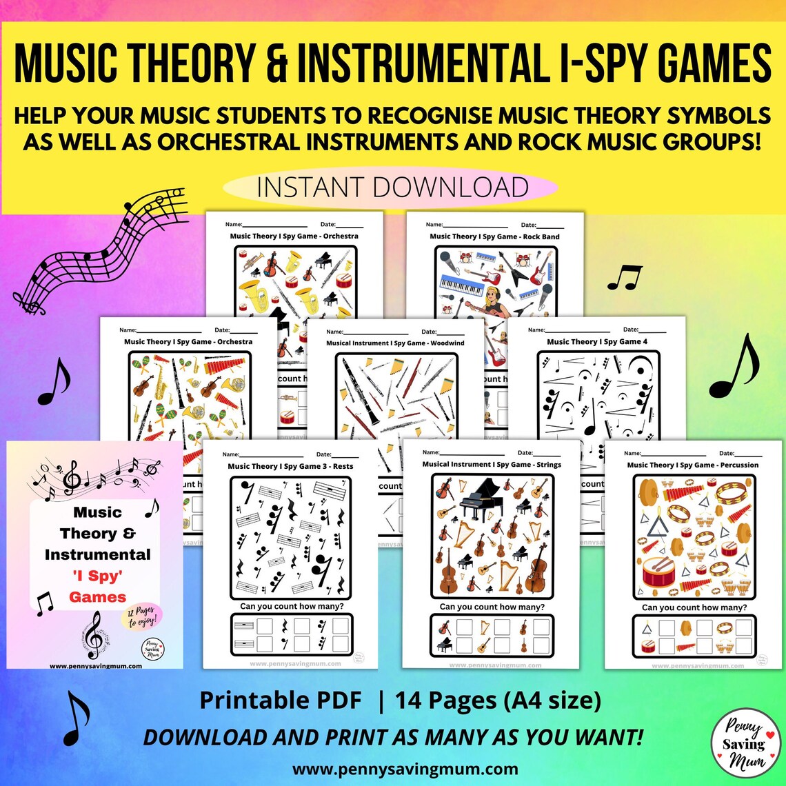 14 Music Theory and Musical Instrument I-spy Games, Learn Music Theory ...