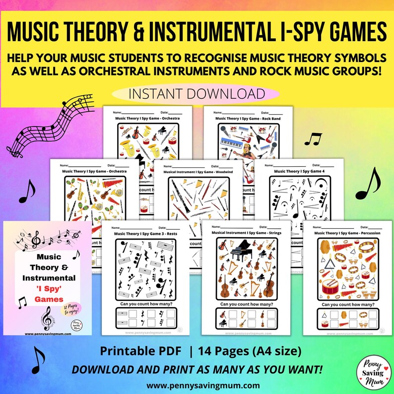 14 Music Theory and Musical Instrument I-spy Games, Learn Music Theory ...