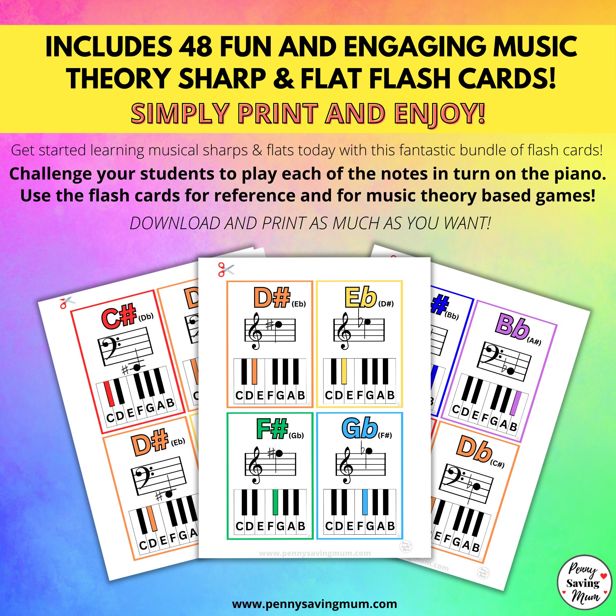 Music Theory, Musical Note Flash Cards, Sharps & Flats, Treble Bass ...