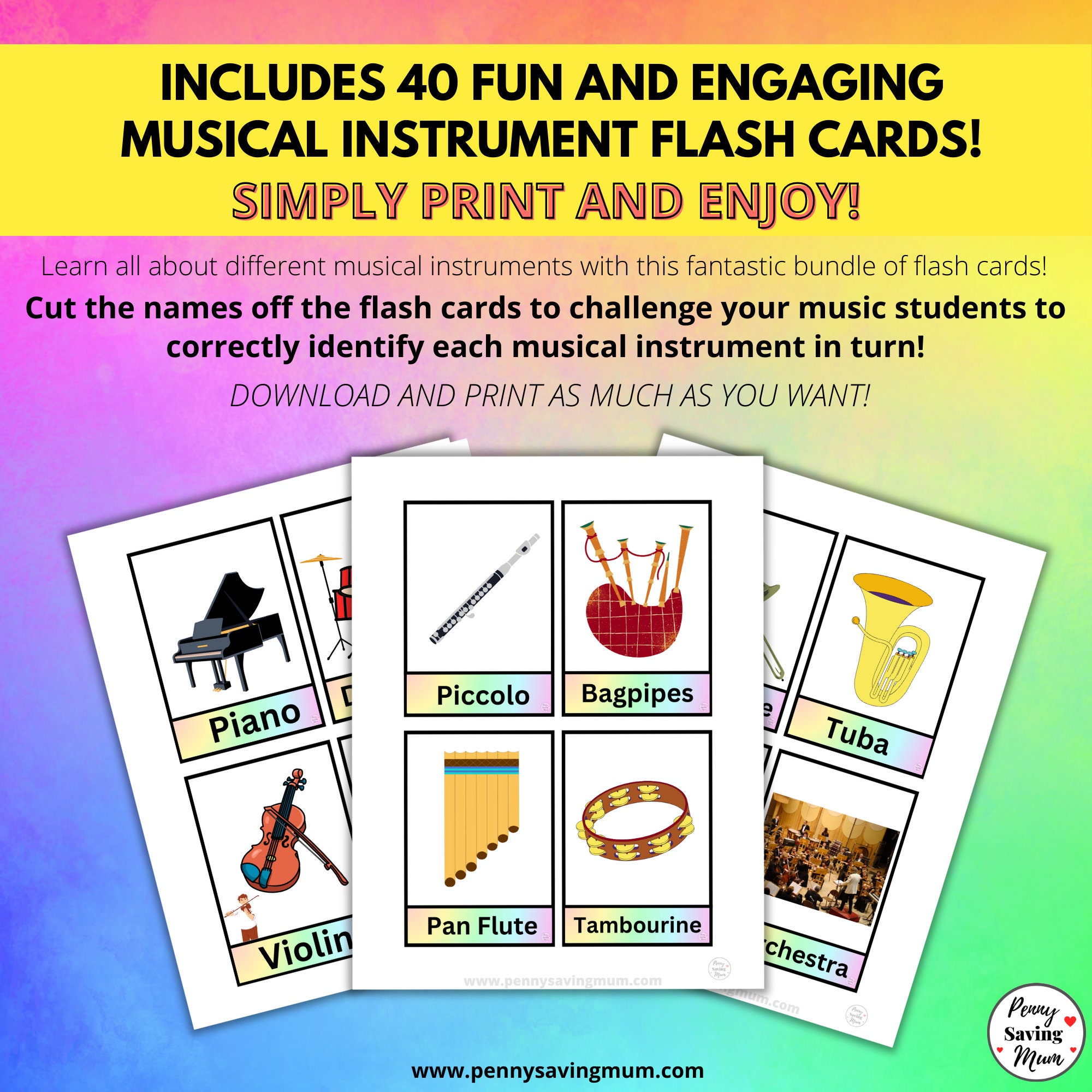 Musical Instruments Flashcards, 40 Music Flash Cards, Music Education ...