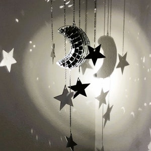 Celestial Disco Mobile | Mirror Moon and Star | Spinning Disco ...