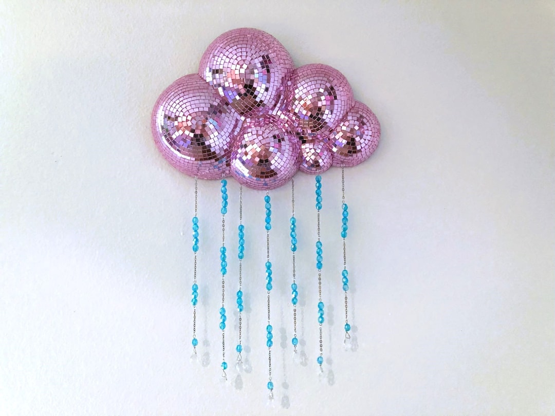 Pink Disco Rain Cloud | Beaded Mirror Wall Hanging | Funky Maximalist ...