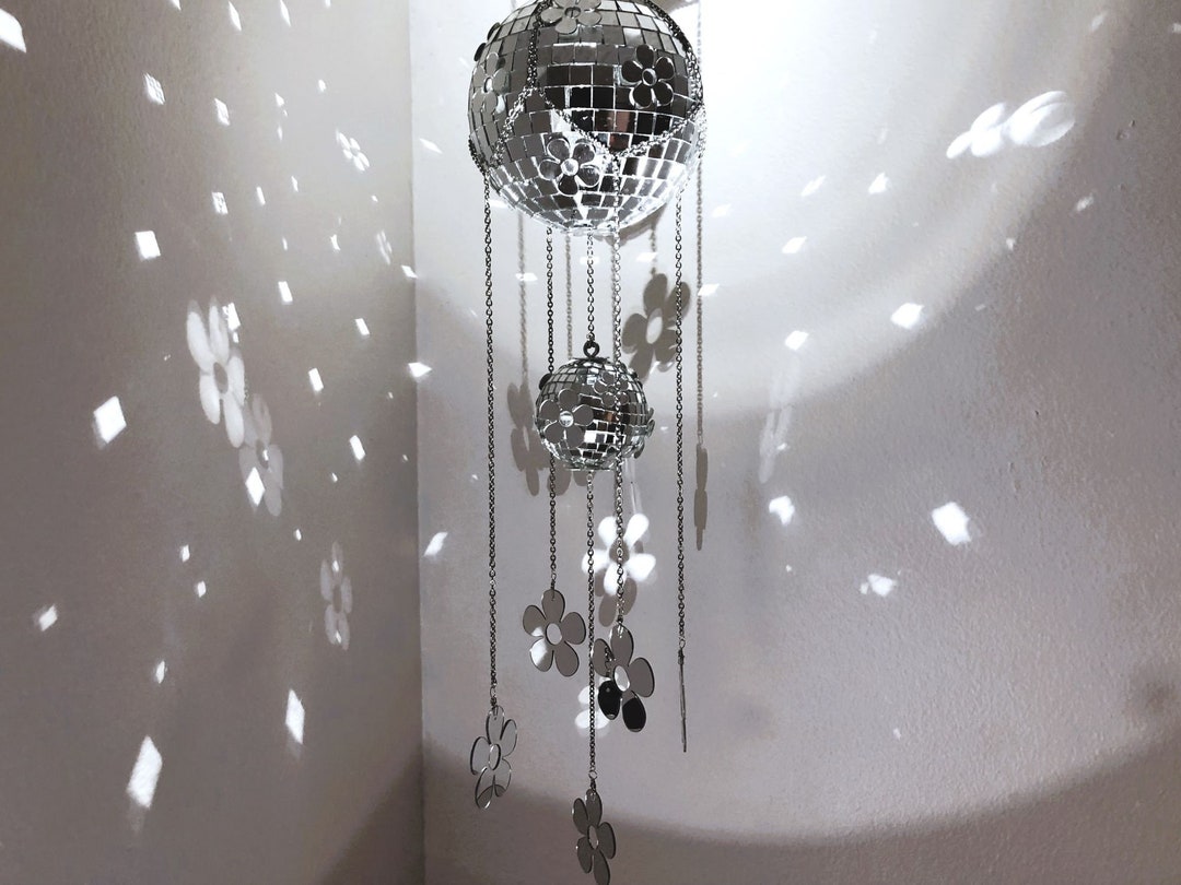 Flower Disco Mobile | Retro Groovy Mirror Hanging | Spinning Disco ...