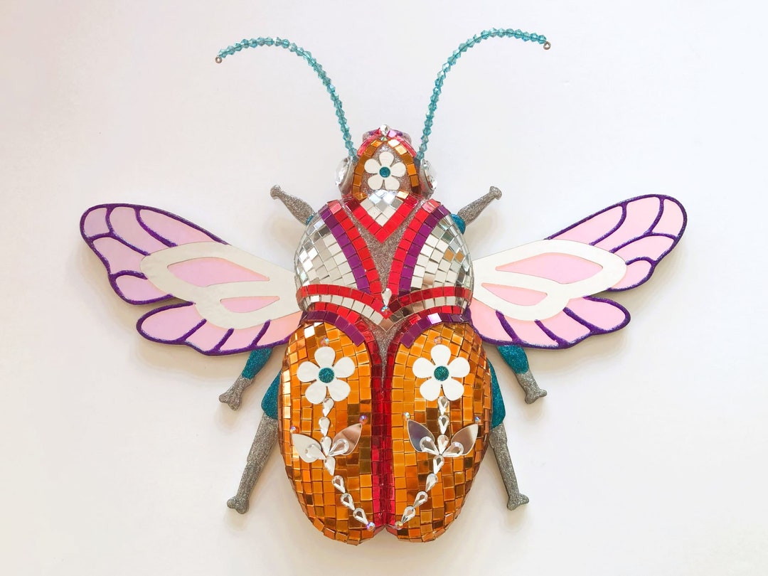 Orange Flower Disco Beetle Maximalist Mirror Bugs Funky 3D Insect Art ...