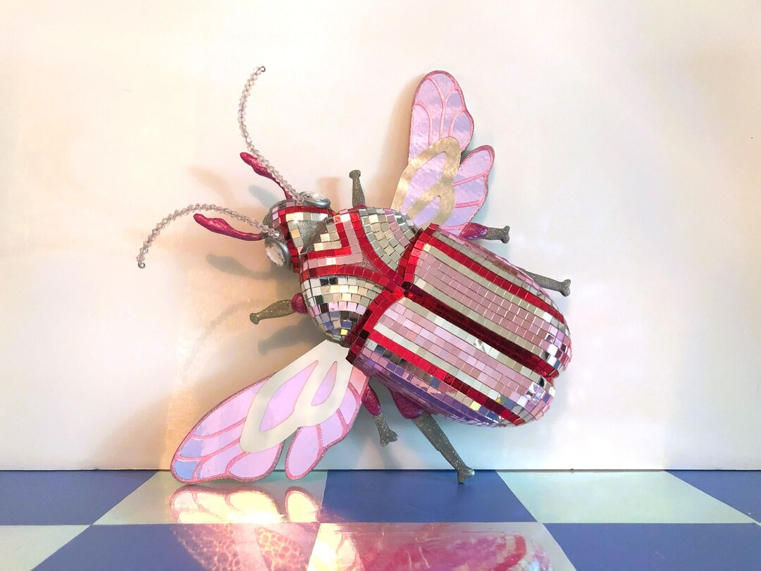 Pink Disco Beetle Maximalist Mirror Bugs Funky 3D Insect Art Dopamine ...