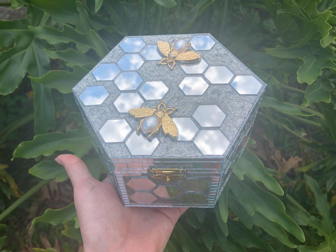 Mirror Bumble Bee Jewelry Box | Disco Honeycomb Stash Container ...