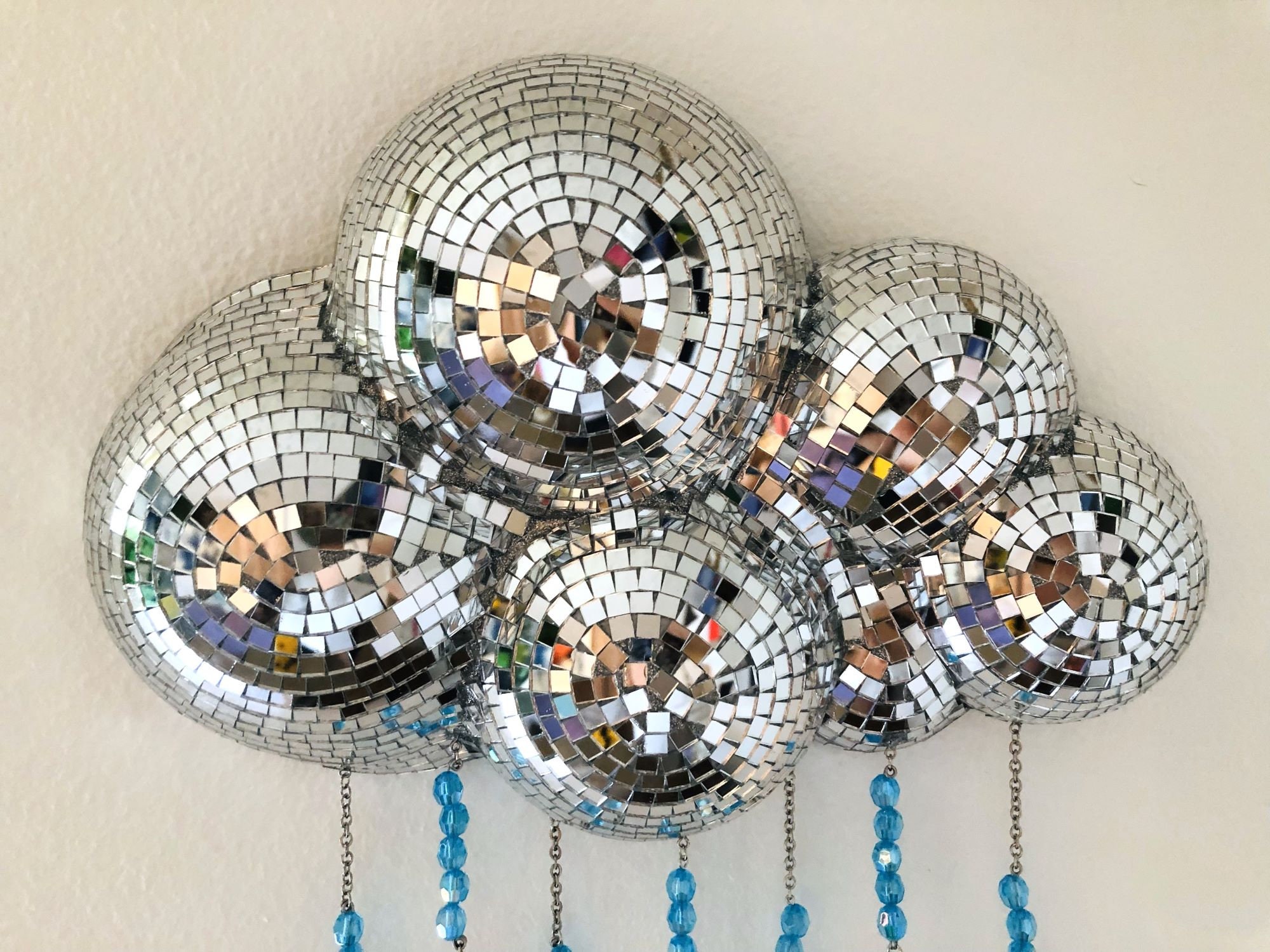 Disco Rain Cloud | Beaded Mirror Wall Hanging | Funky Maximalist Pop ...