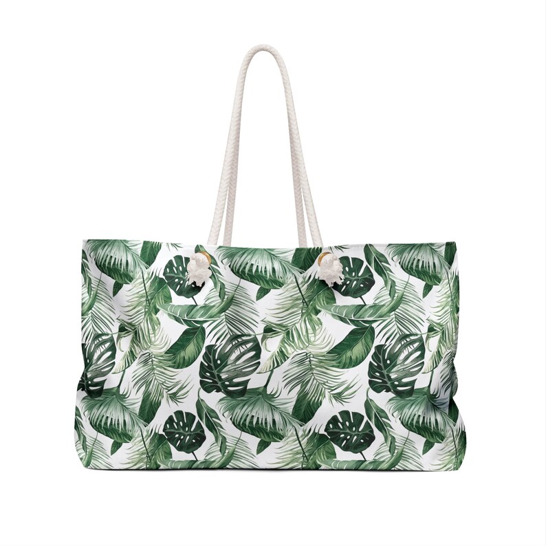 Oversized Tote Weekender Bag Rope Handles Leaf Background Abstract Art ...