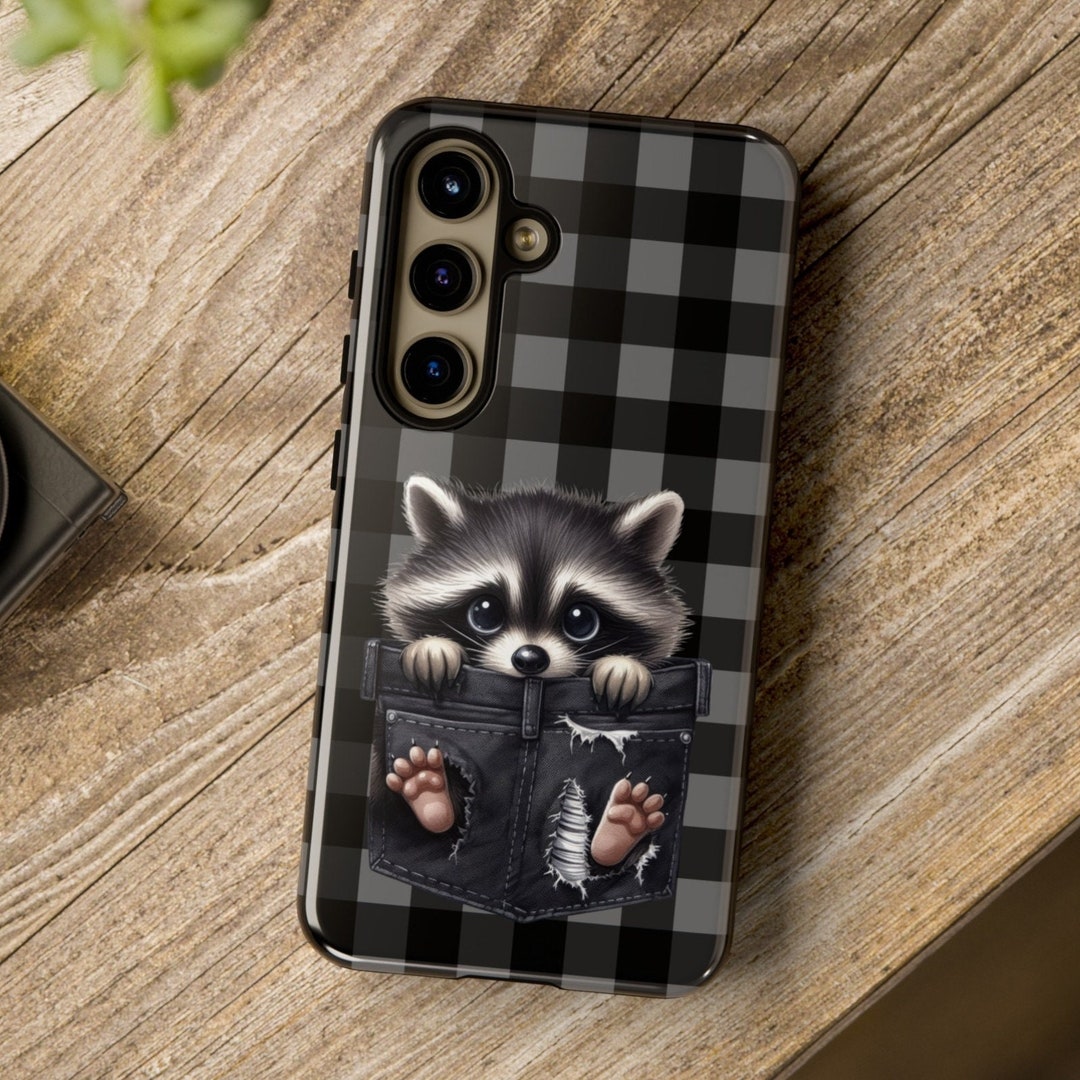 Pocket Raccoon Dark Buffalo Plaid Tough Phone Case Cell Phone ...