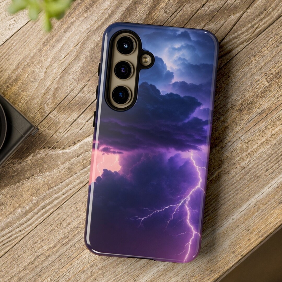 Purple Thunderstorm Dark Digital Background Tough Phone Case Cell Phone ...