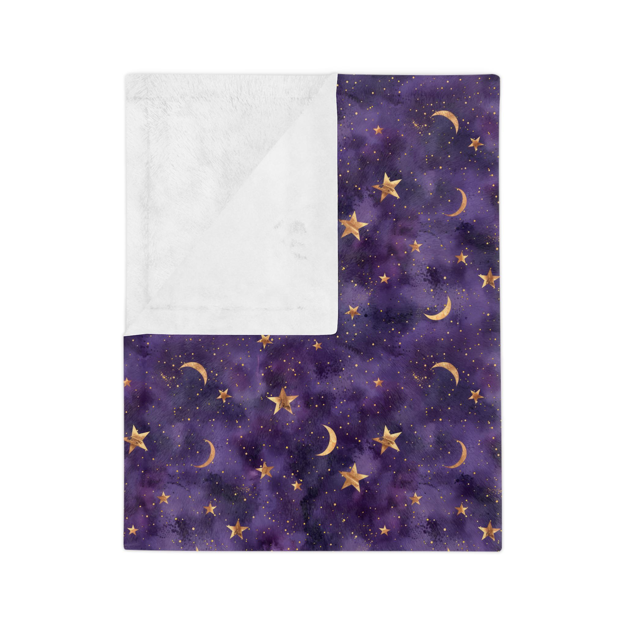 Moon and Stars Purple Velveteen Microfiber Minky Blanket Lightweight ...