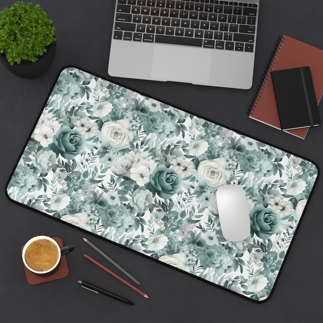 Elegant Sage Green Toile Floral Desk Mat Aesthetic Flower Cute Flower ...