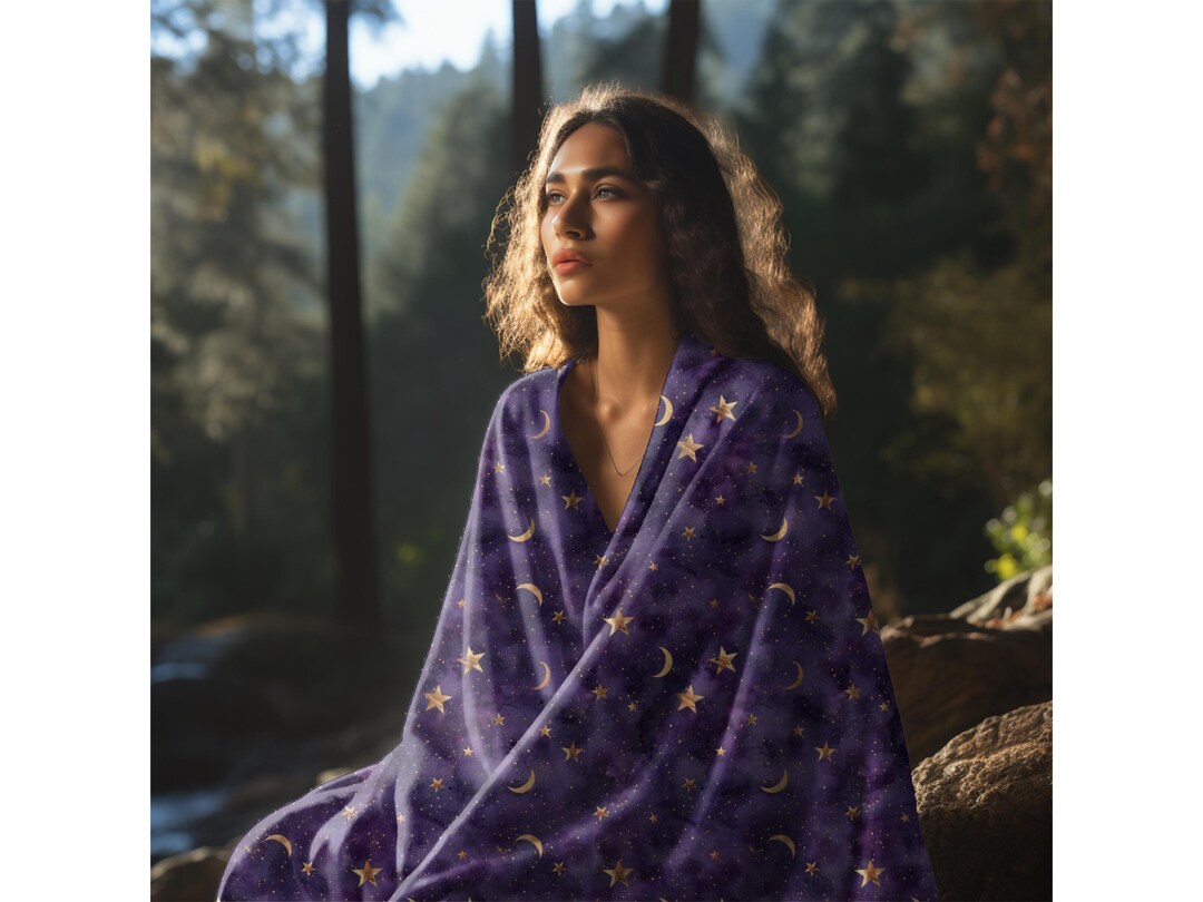 Moon and Stars Purple Velveteen Microfiber Minky Blanket Lightweight ...