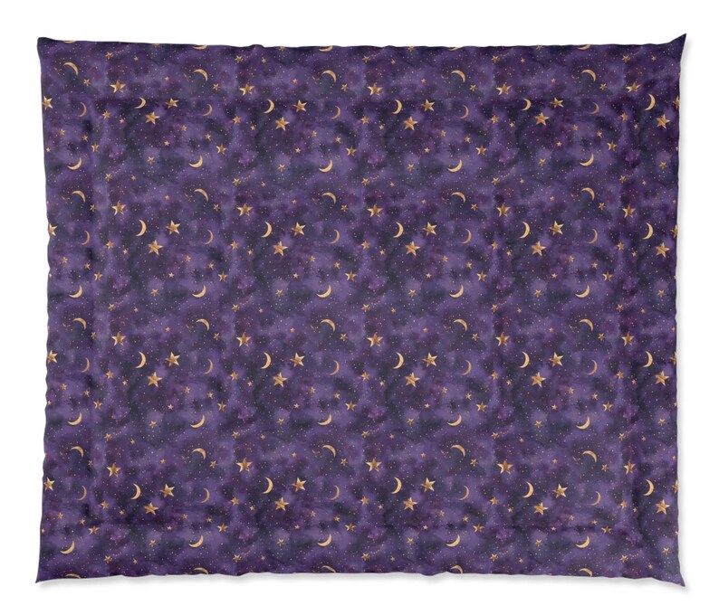 Purple Star Comforter, Celestial Bedspread, Moon and Star Pattern ...