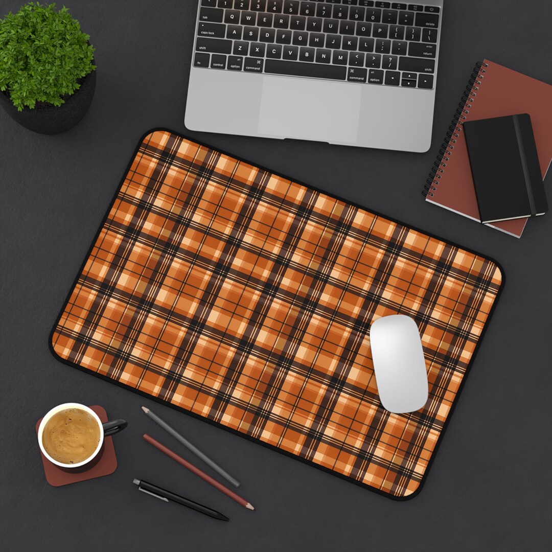 Orange Fall Plaid Pattern Desk Mat Aesthetic Minimalist Autumn Office ...
