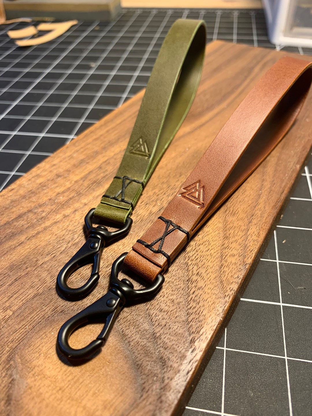 Custom Stamped Leather Matte Black Keychain, Wristlet, Wrist Strap ...