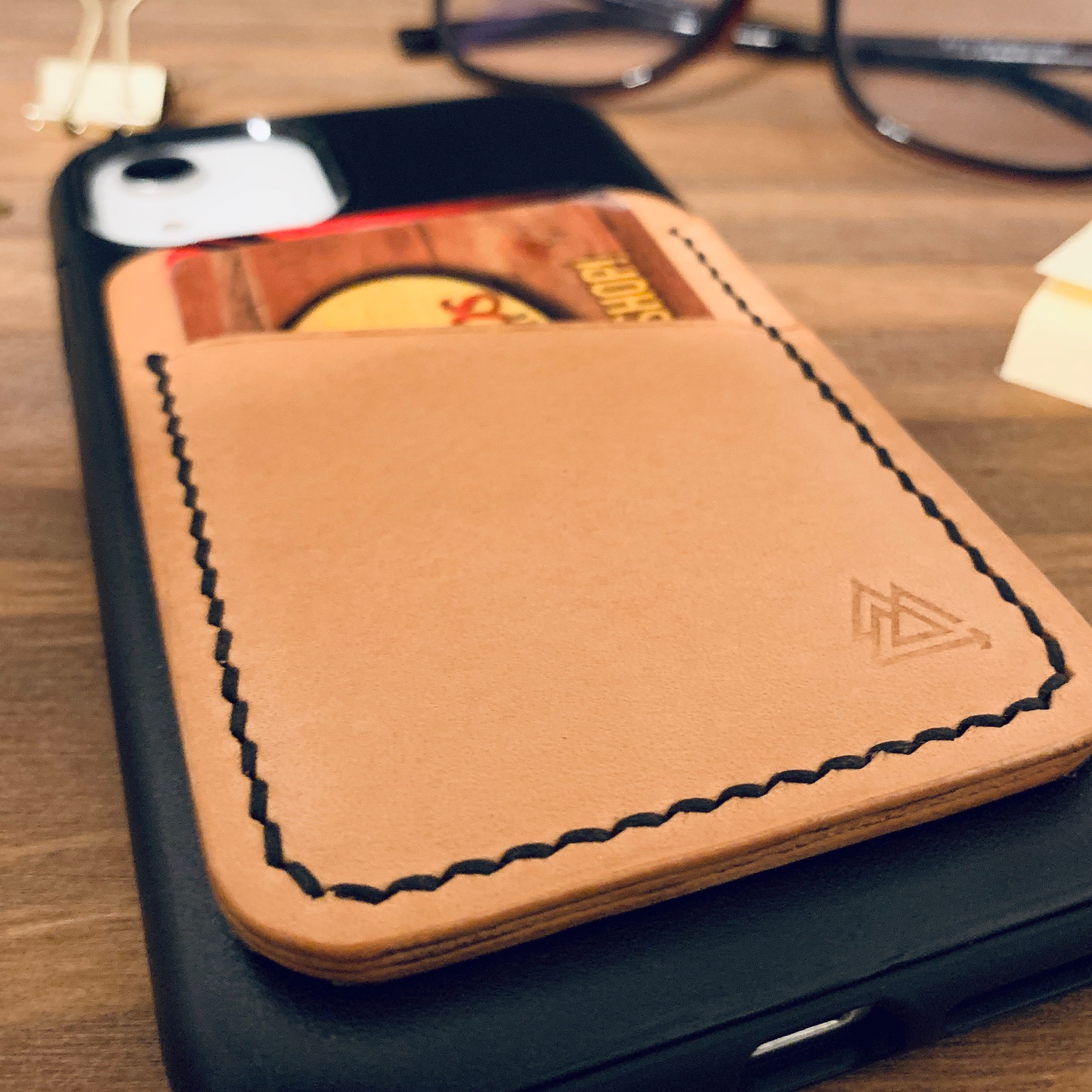 Full Grain Leather Stick-on Card Holder Wallet, Phone Card Holder ...