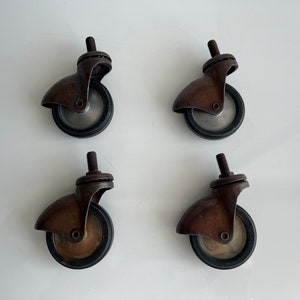 Set of 4 Vintage Castors / Old Industrial Wheels / Metal Wheels / Multi ...