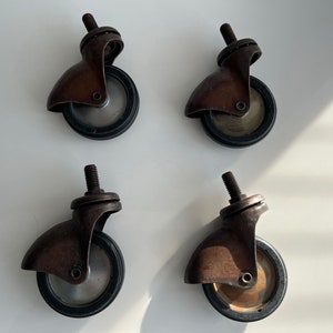 Set of 4 Vintage Castors / Old Industrial Wheels / Metal Wheels / Multi ...