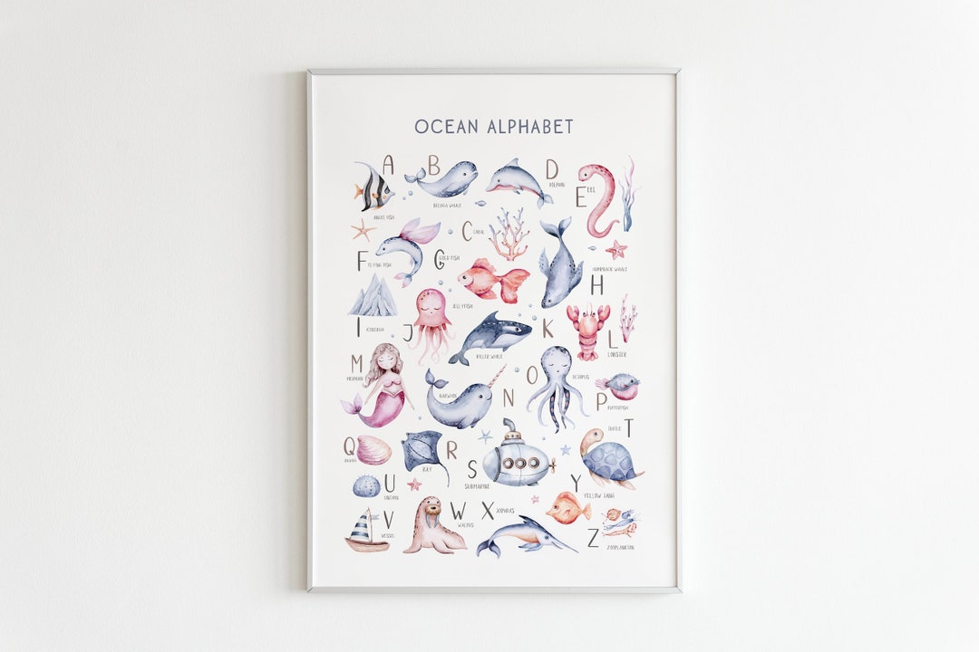 Ocean Themed Alphabet Wall Print Kids Playroom Alphabet Print Nursery ...