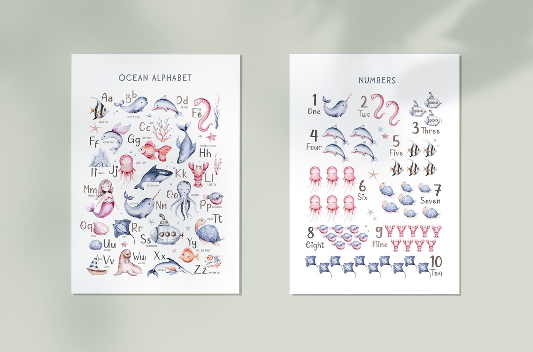 Ocean Themed Alphabet & Numbers Wall Prints | 1-10 Number Print | Kids ...