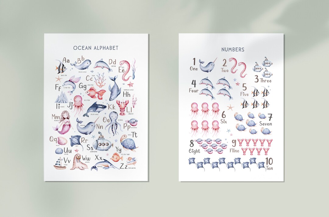 Ocean Themed Alphabet & Numbers Wall Prints 1-10 Number Print Kids ...